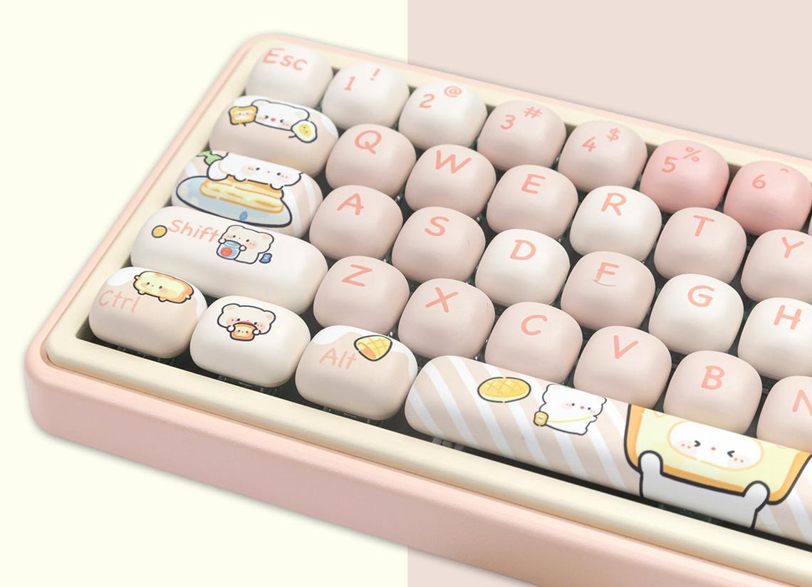 Cute Bread Bear Pink Keycaps Set, Kawaii Rounded Anime Keycaps Set ...