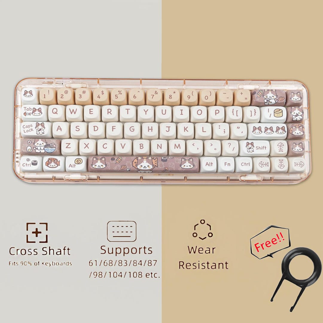 Cute Cat Keycaps Set, Cat Graffiti Keycaps Set, Mechanical Keyboard ...