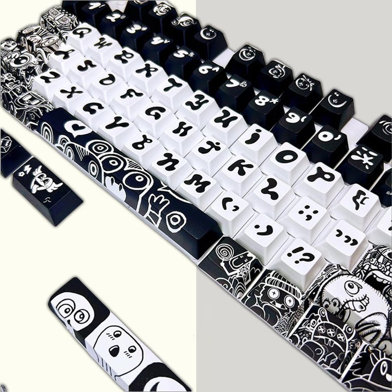 Black White Graffiti Keycaps Set, Quirky Doodle Keycaps Set, Funny ...