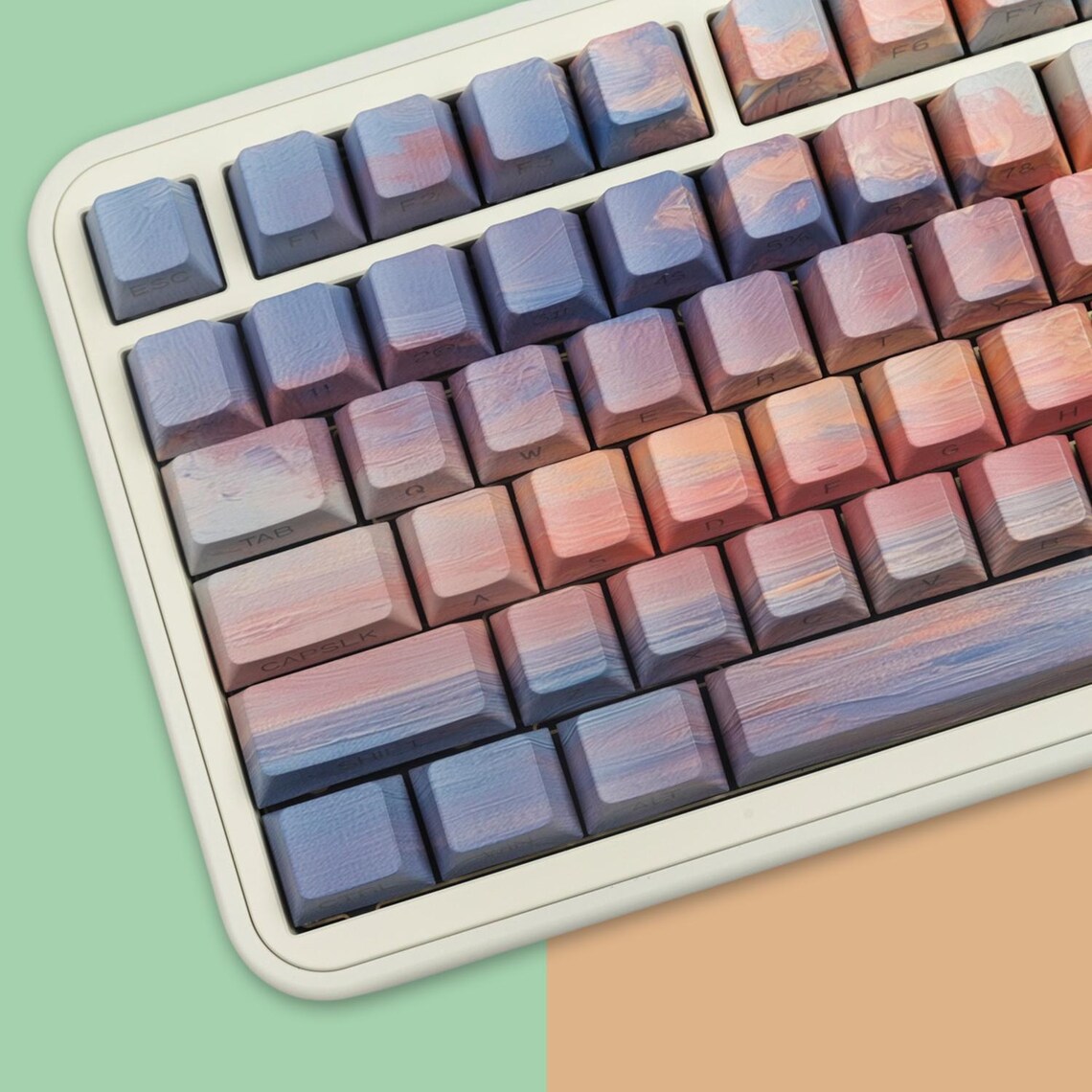 Sunrise Gradient Keycaps Set, Macaron Colorful Side Engraved Keycap Set ...