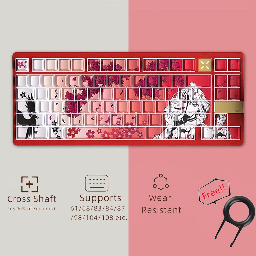 Sakura Girl Red Keycaps Set, Gradient Red Keycaps Set, Translucent ...