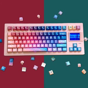 Colorful Pixel Gradient Keycaps Set, Fantasy Pink and Blue Keycaps Set ...
