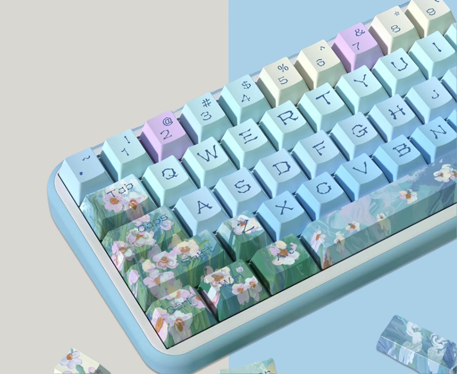 Blue Daisy Translucent Keycaps Set, Art Painting Engraved Keycaps Set ...