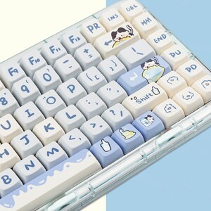 Cow Cat Blue Keycaps Set, Cute Cat Keycaps Set, 140 MDA Keycap Set ...