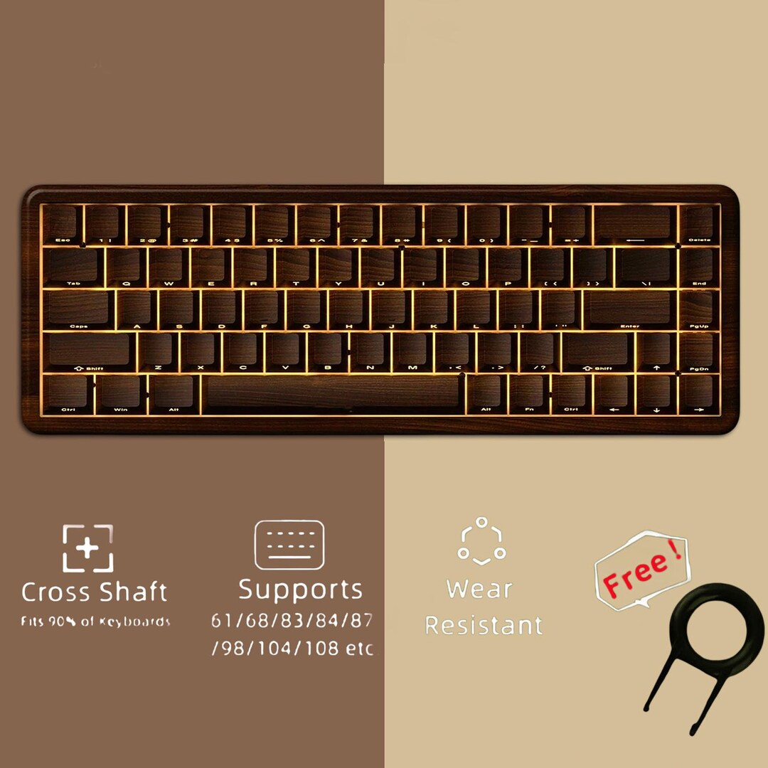 6 Colors Wood Grain Keycaps Set, Vintage Wood Translucent Keycaps Set ...