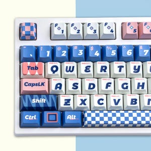 Memphis Style Keycaps Set, Vintage Blue Plaid Keycaps Set, Mechanical ...