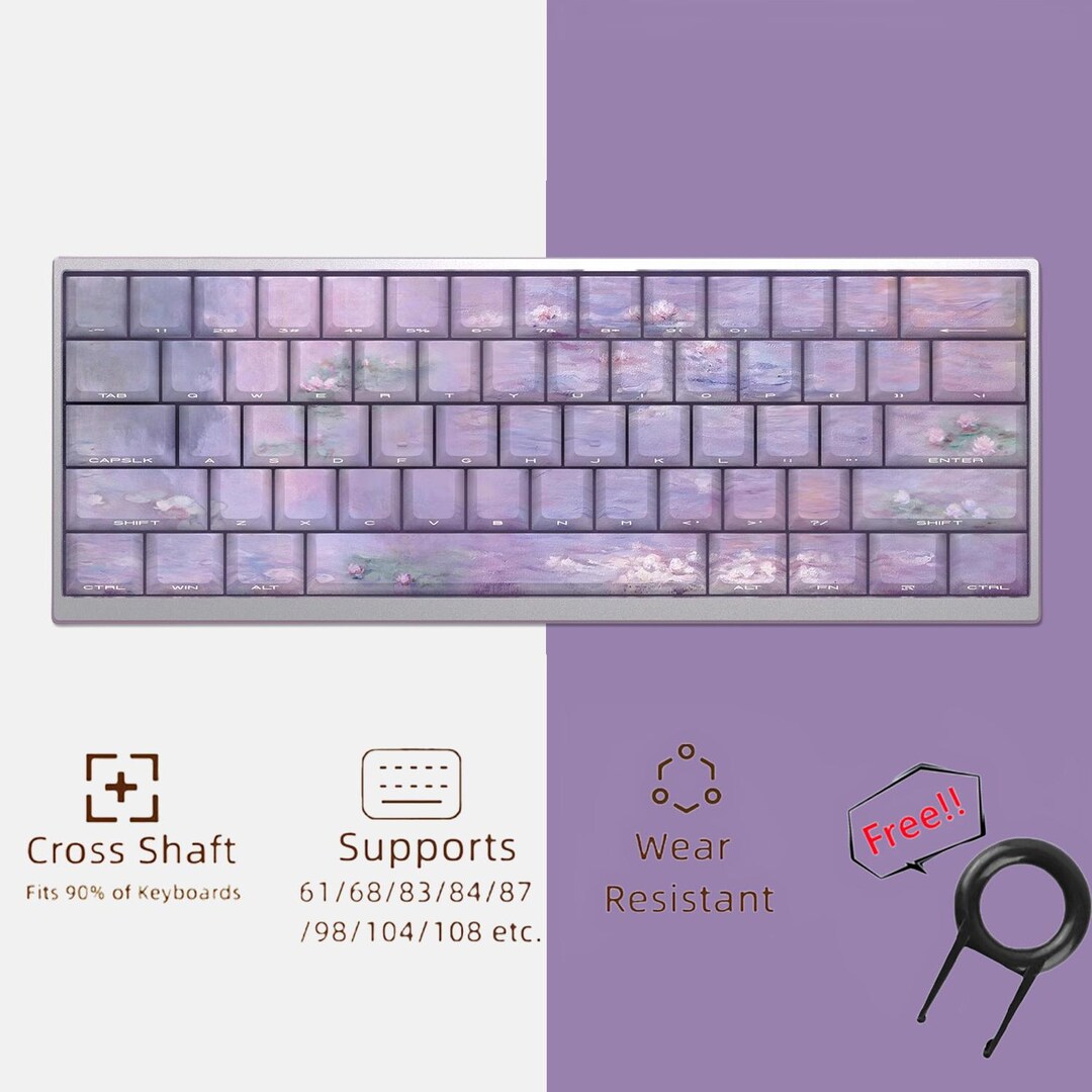 Purple Lotus Translucent Keycaps Set, Art Painting Side Engraved ...