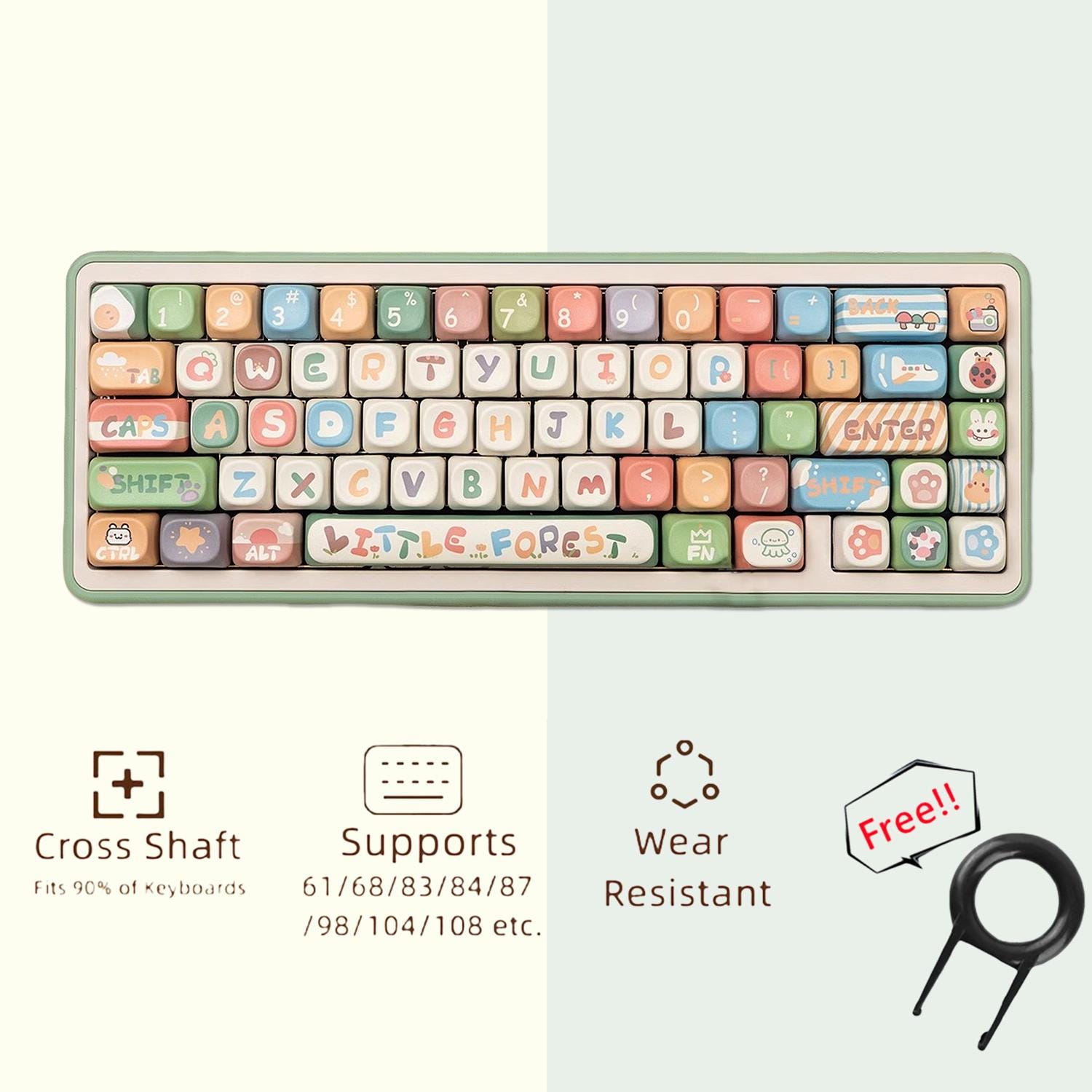 Cartoon Cute Keycaps Set, Forest Animal Graffiti Keycaps Set ...