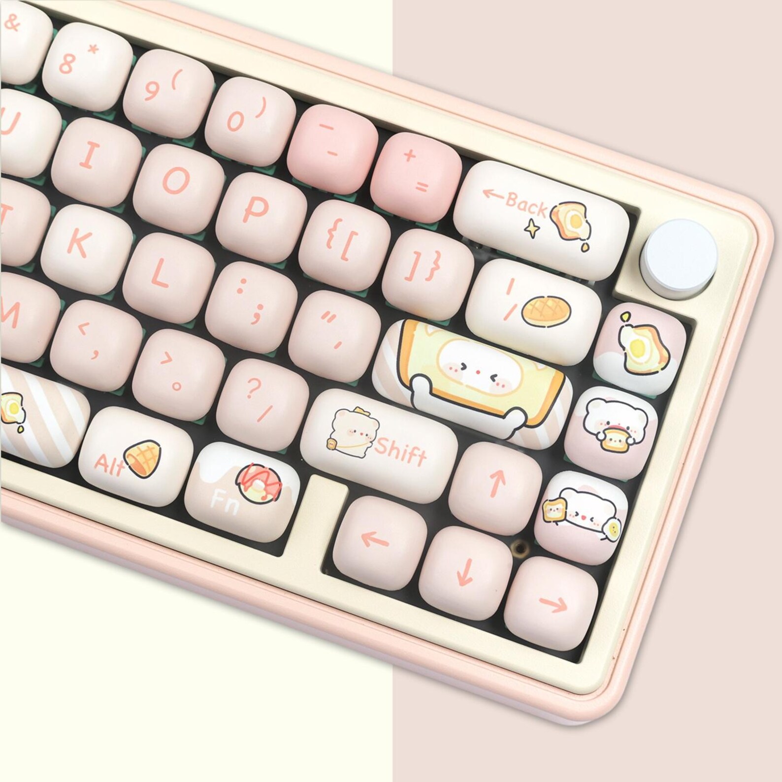 Cute Bread Bear Pink Keycaps Set, Kawaii Rounded Anime Keycaps Set ...