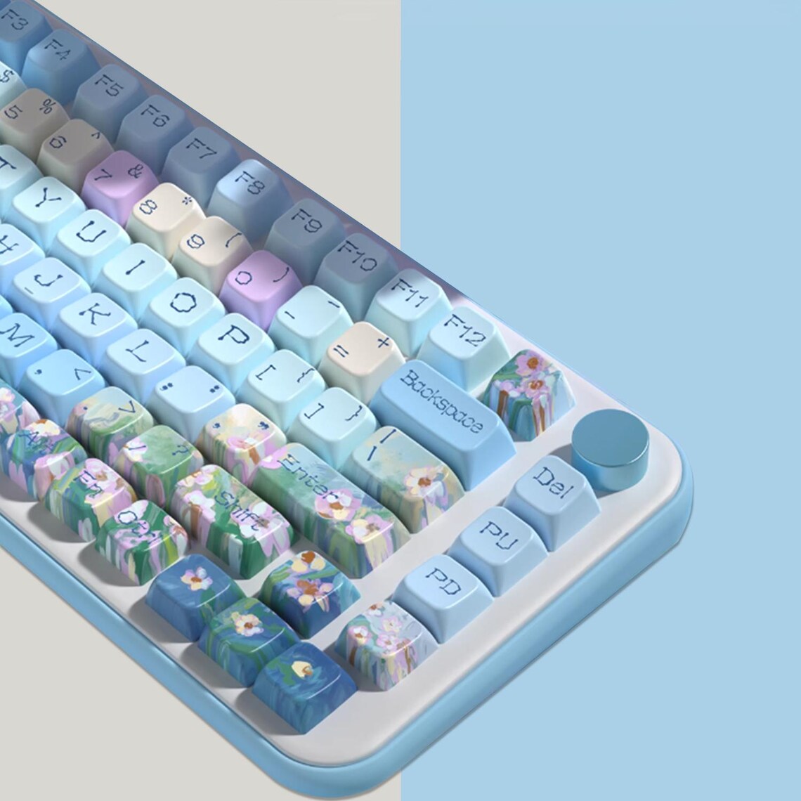 Blue Daisy Translucent Keycaps Set, Art Painting Engraved Keycaps Set ...