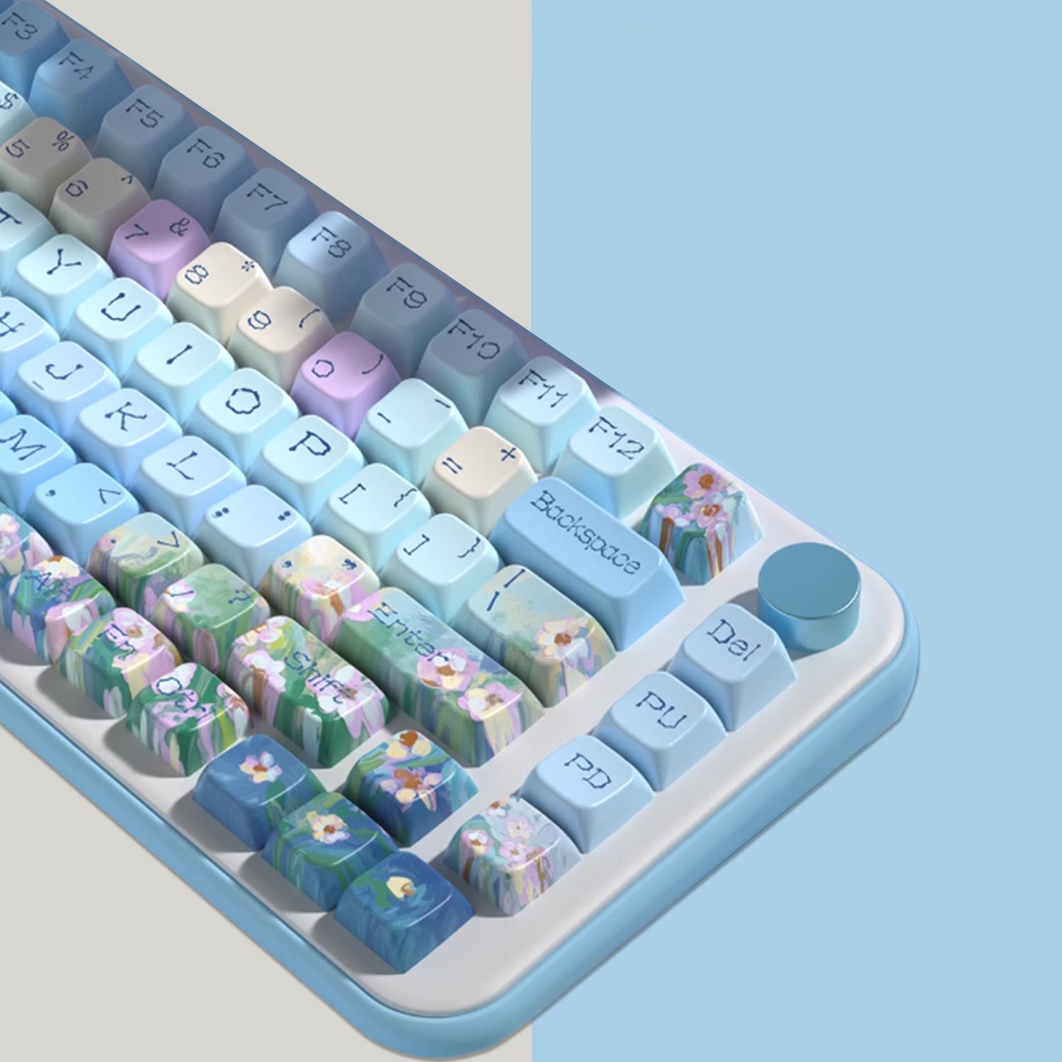 Blue Daisy Translucent Keycaps Set, Art Painting Engraved Keycaps Set ...