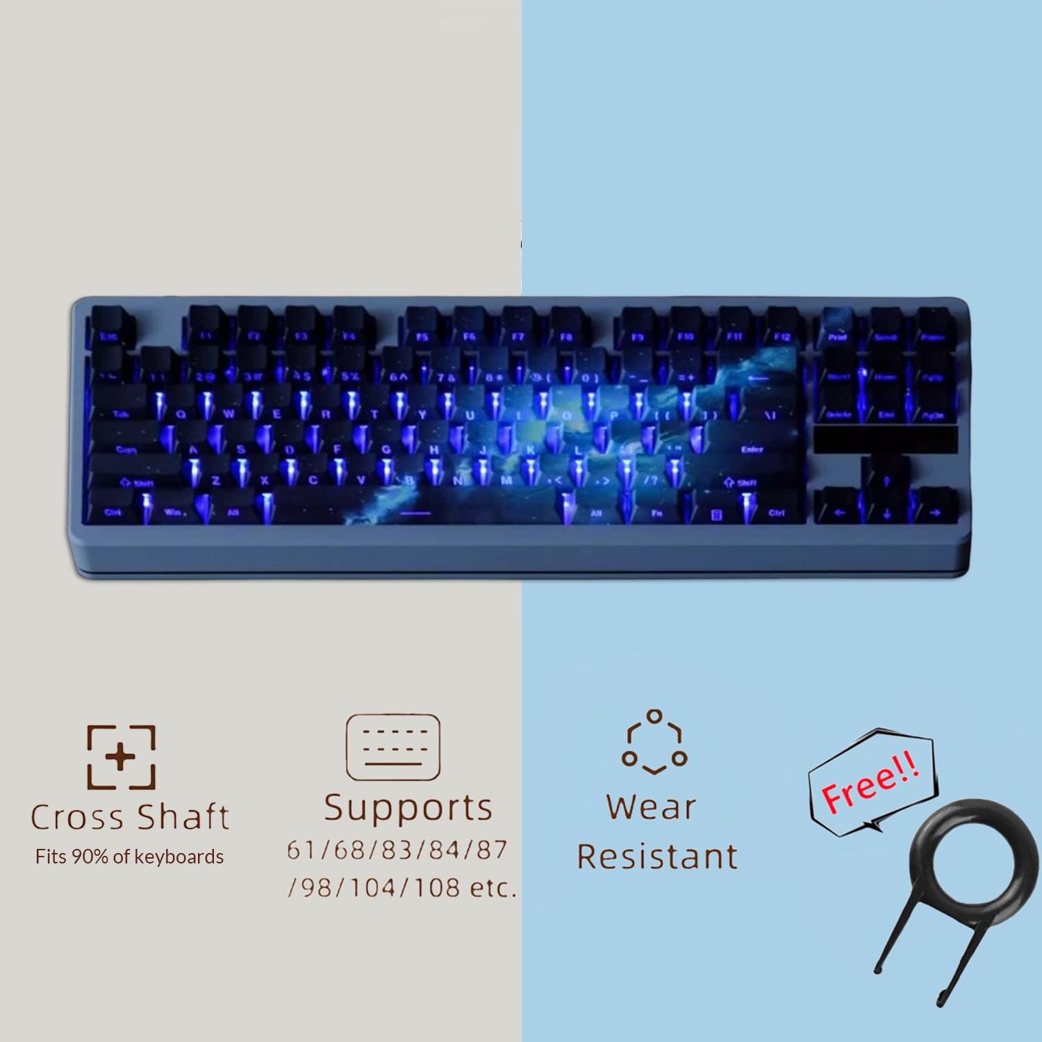 Galaxy Keycap Set, Dark Blue Backlit Keycaps, 131 Keys Keycap, Cherry ...