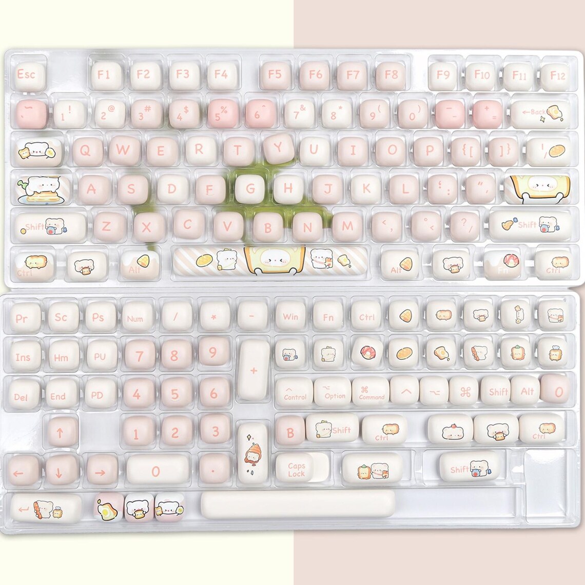 Cute Bread Bear Pink Keycaps Set, Kawaii Rounded Anime Keycaps Set ...