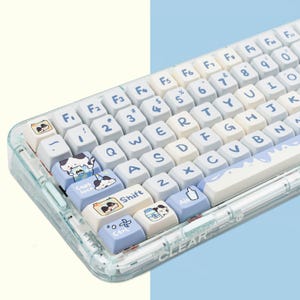 Cow Cat Blue Keycaps Set, Cute Cat Keycaps Set, 140 MDA Keycap Set ...