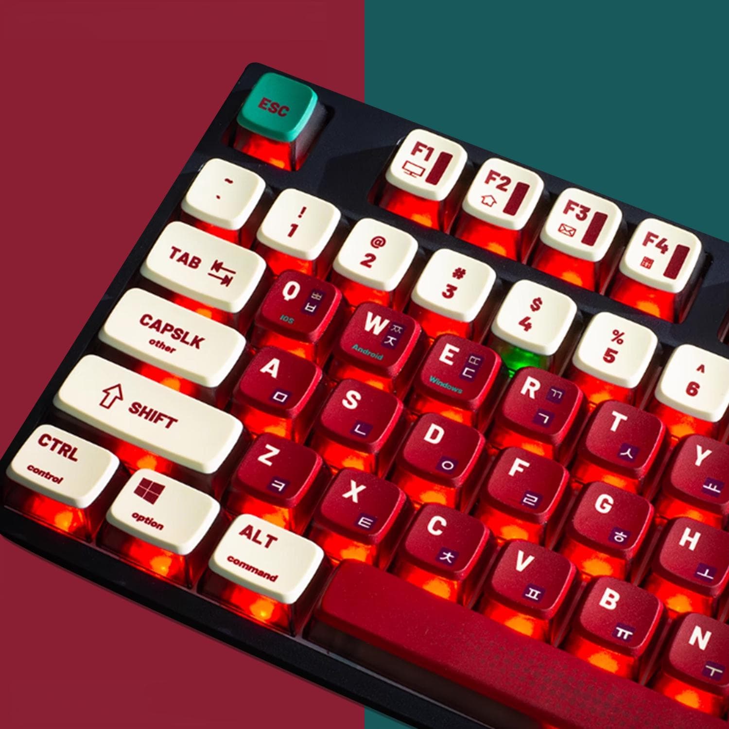 Vintage Translucent Keycaps Set, Red Korean Keycaps Set, Gaming ...