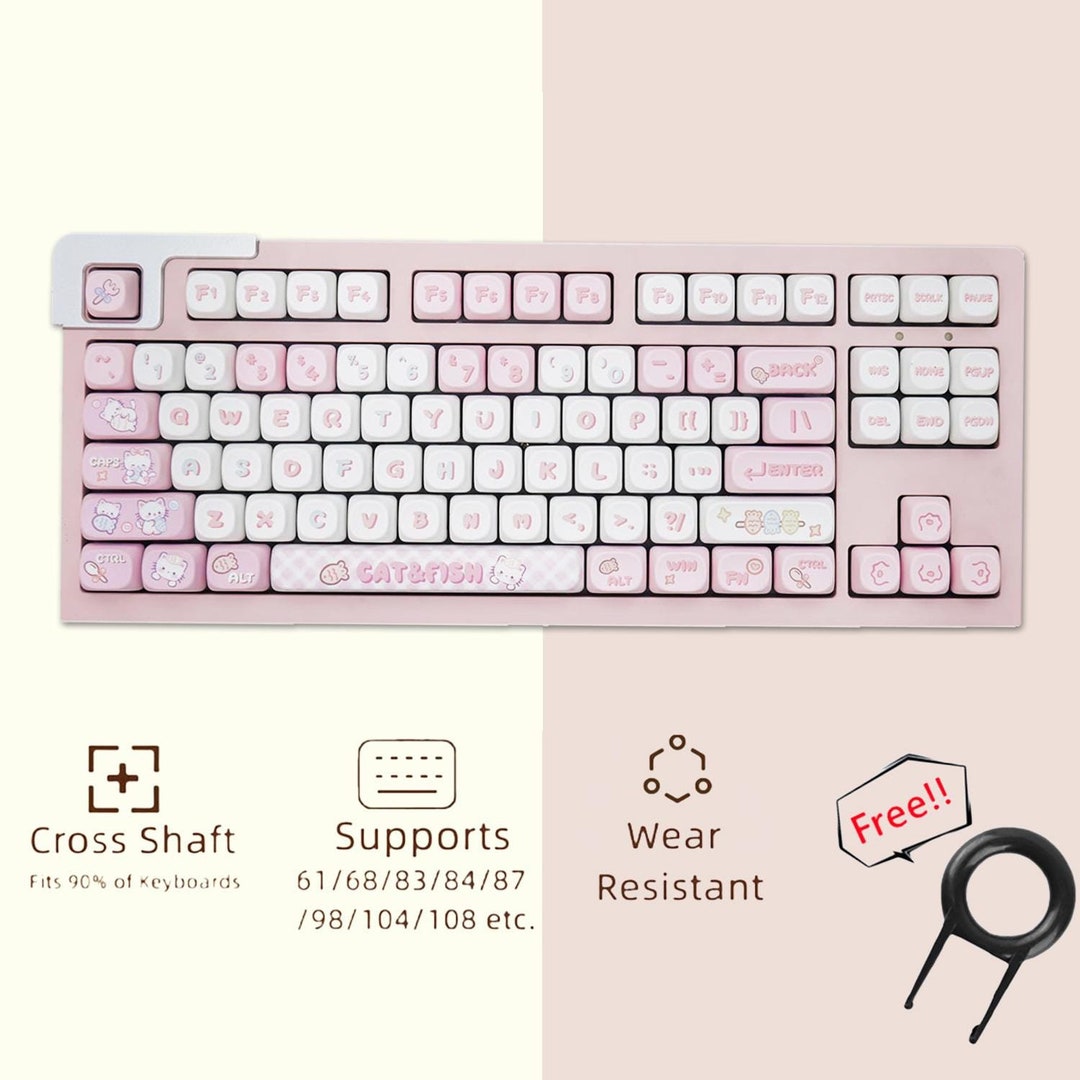 Cute Cat Pink Keycaps Set, Anime Keycaps Set, Mechanical Keyboard ...
