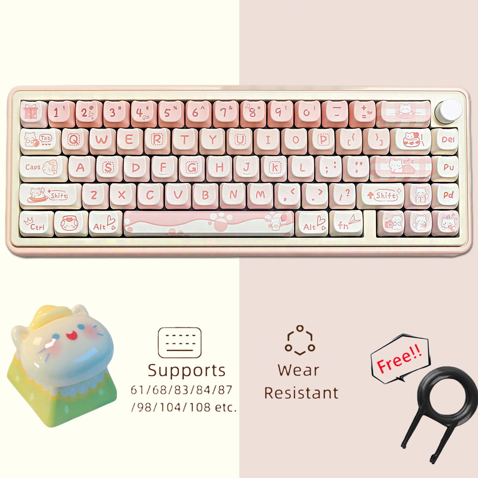 Pink Gradient Cat Keycap Set, Cute Cat Ear Keycaps Set, Anime Keycaps ...