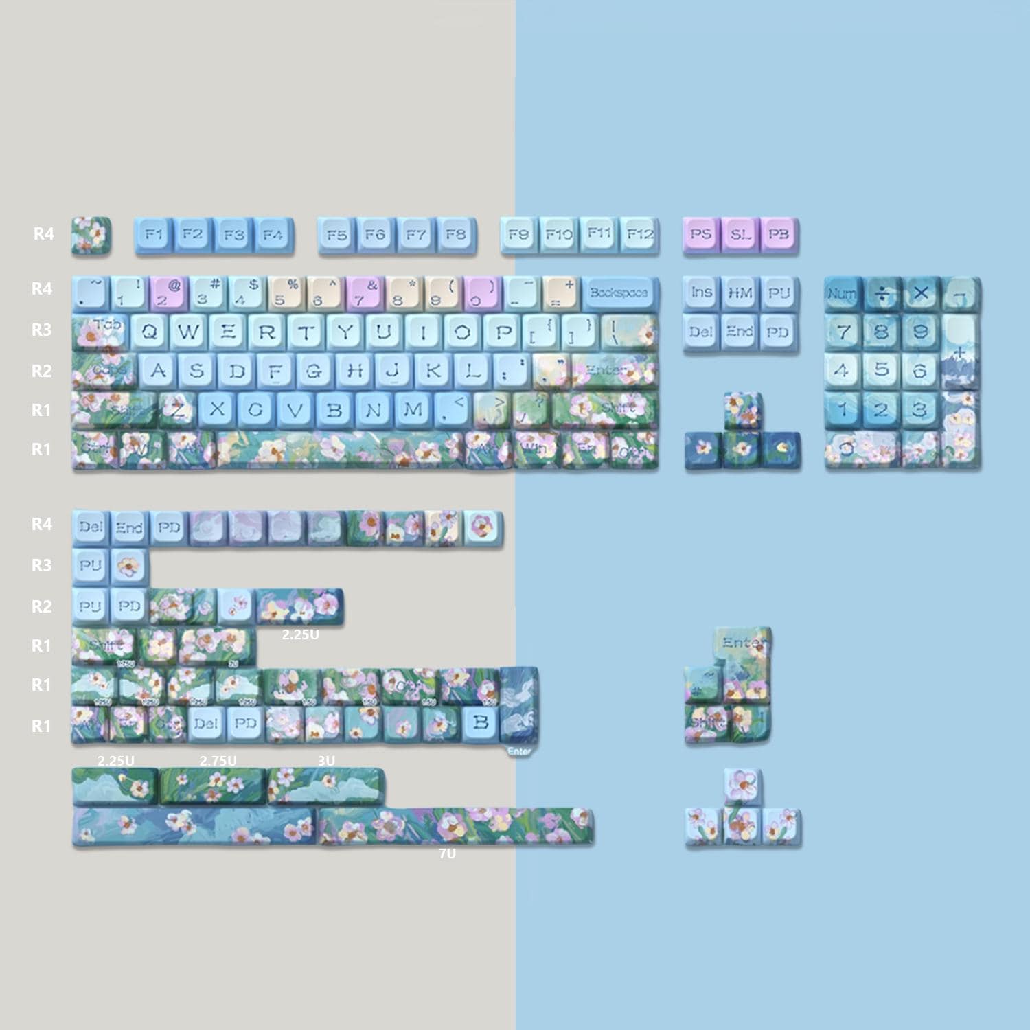 Blue Daisy Translucent Keycaps Set, Art Painting Engraved Keycaps Set ...