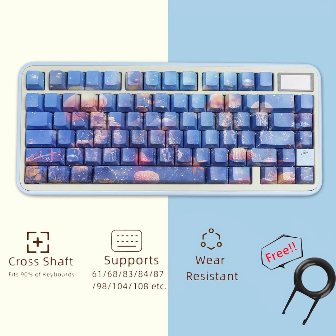 Ocean Jellyfish Keycaps Set, Pink Seajelly Side Engraved Light Keycap ...