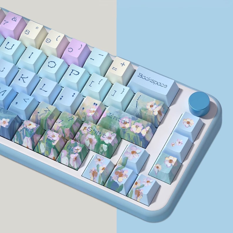 Blue Daisy Translucent Keycaps Set, Art Painting Engraved Keycaps Set ...