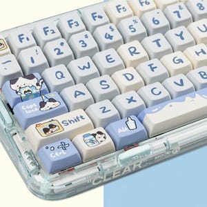 Cow Cat Blue Keycaps Set, Cute Cat Keycaps Set, 140 MDA Keycap Set ...