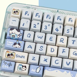 Cow Cat Blue Keycaps Set, Cute Cat Keycaps Set, 140 MDA Keycap Set ...