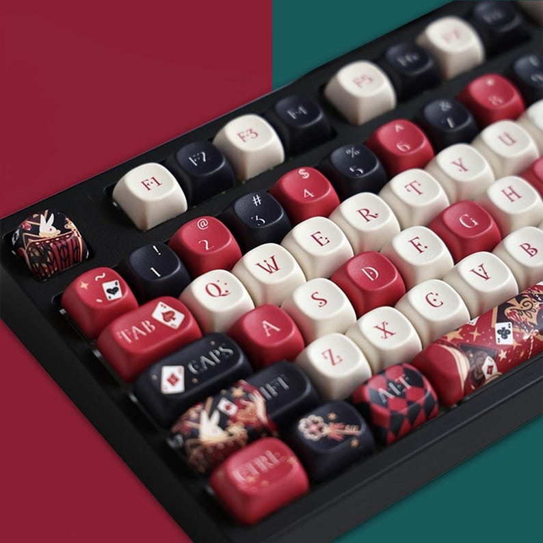 Retro Black Red Keycaps Set, Alice Anime Keycaps Set, Mechanical ...