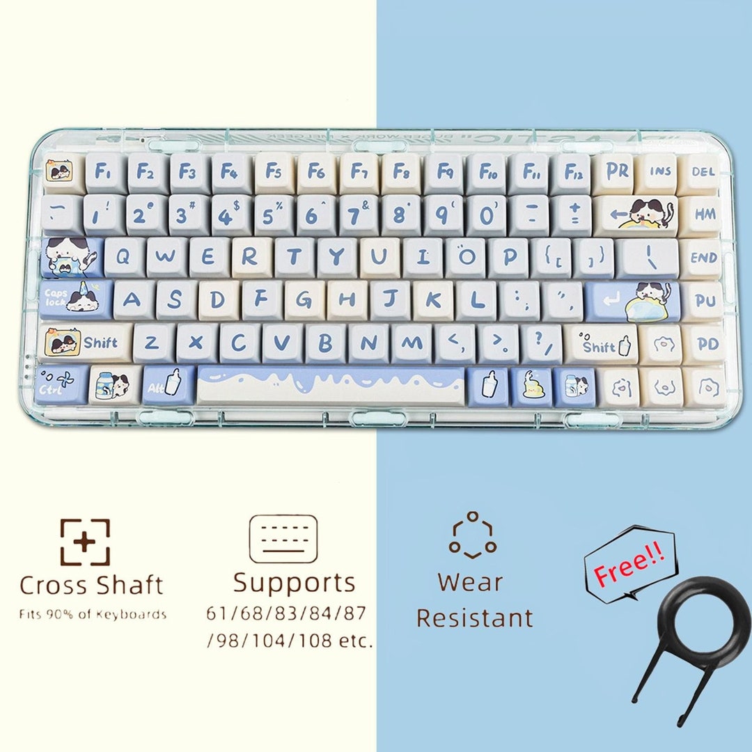 Cow Cat Blue Keycaps Set, Cute Cat Keycaps Set, 140 MDA Keycap Set ...