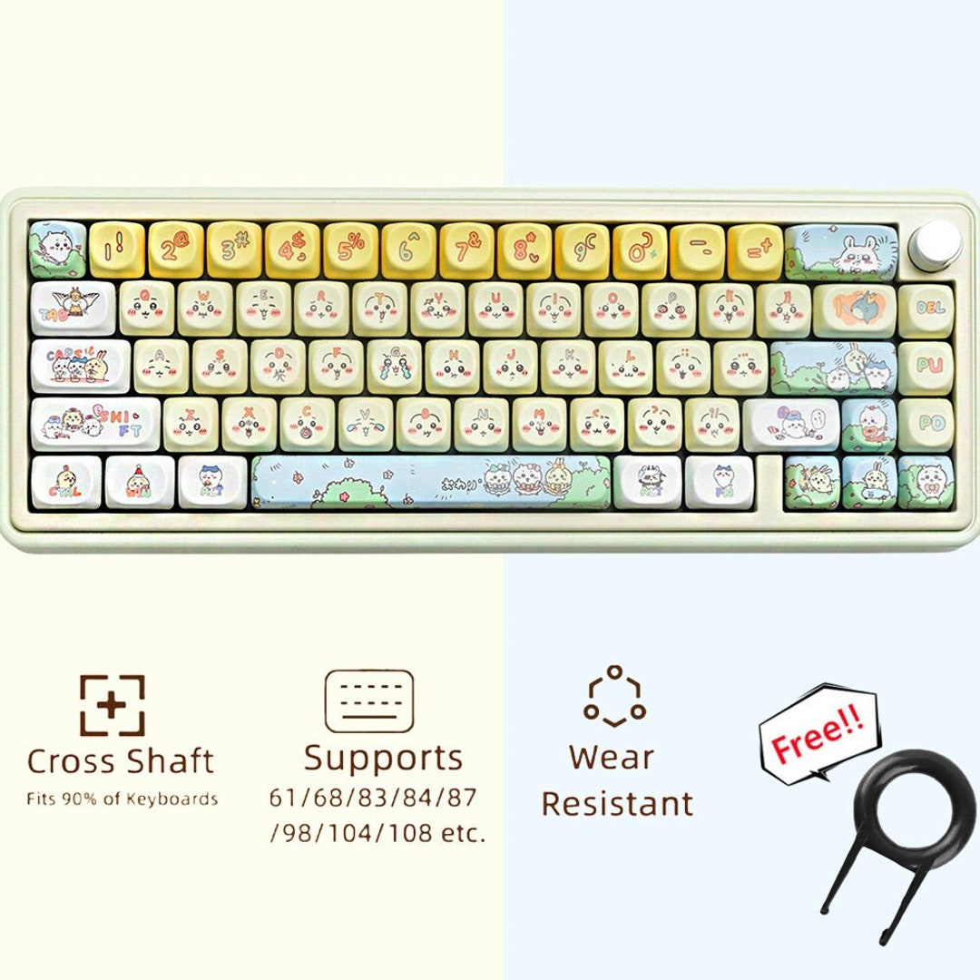 Kawaii Anime Keycaps Set, Cream Yellow Cute Keycaps Set, SOA PBT 148 ...