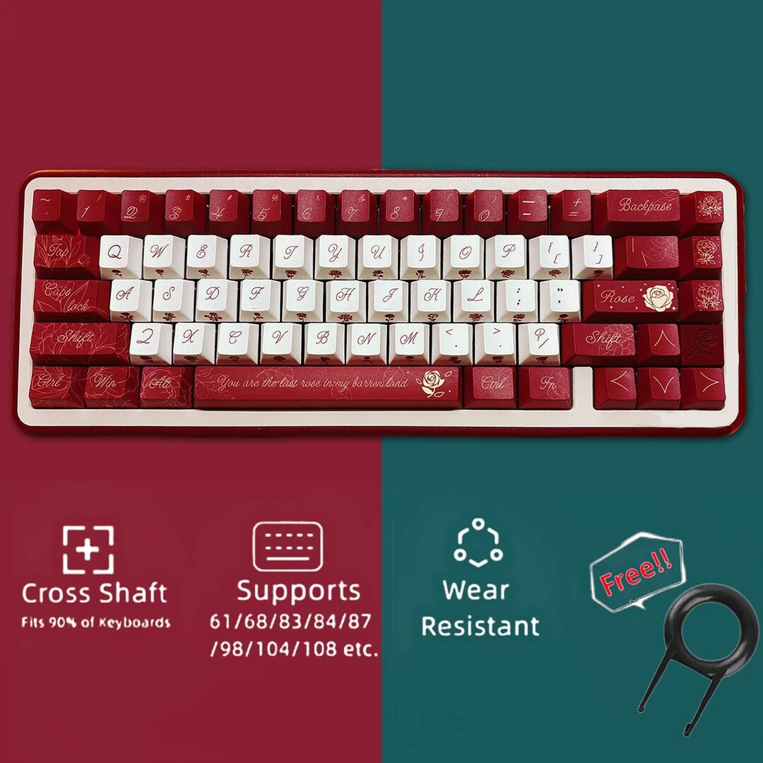 Vintage Rose Red Keycaps Set, Retro Flower Keycap Set, Cherry ...
