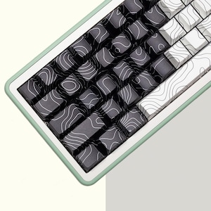 Black White Line Keycaps Set, Artistic Side Engraved Keycaps Set ...