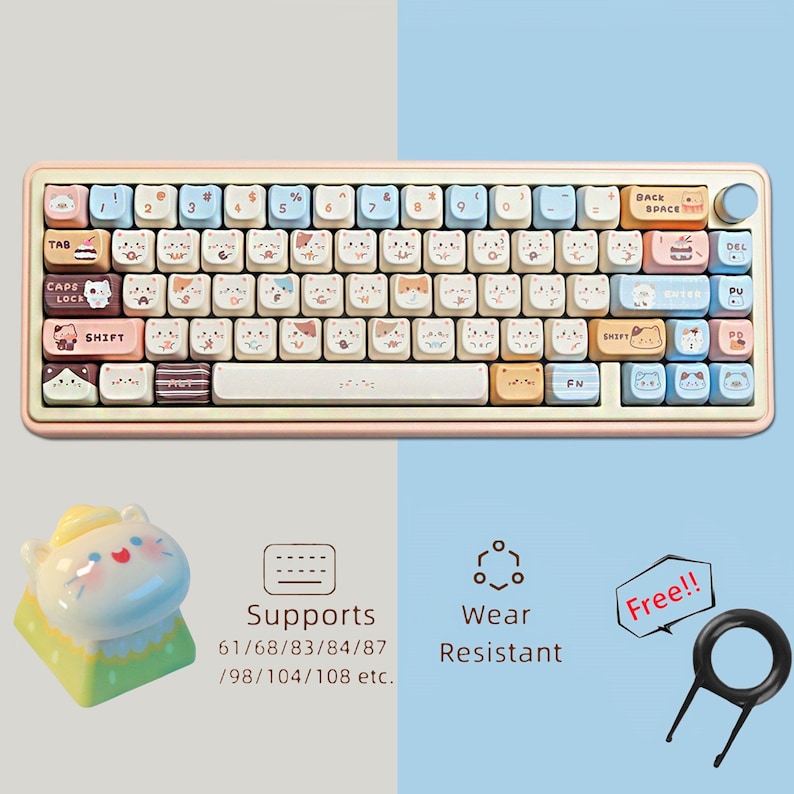 Cute Cat Keycap Set, Anime Keycaps Set, Mechanical Keyboard Keycaps Set ...