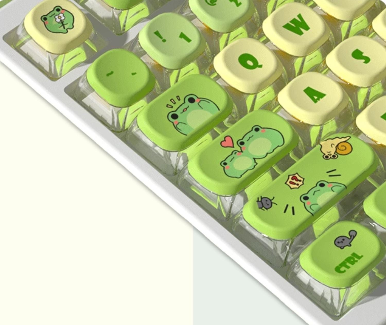 Green Cute Frog Keycaps Set, Green Translucent Keycap Set, Mechanical ...