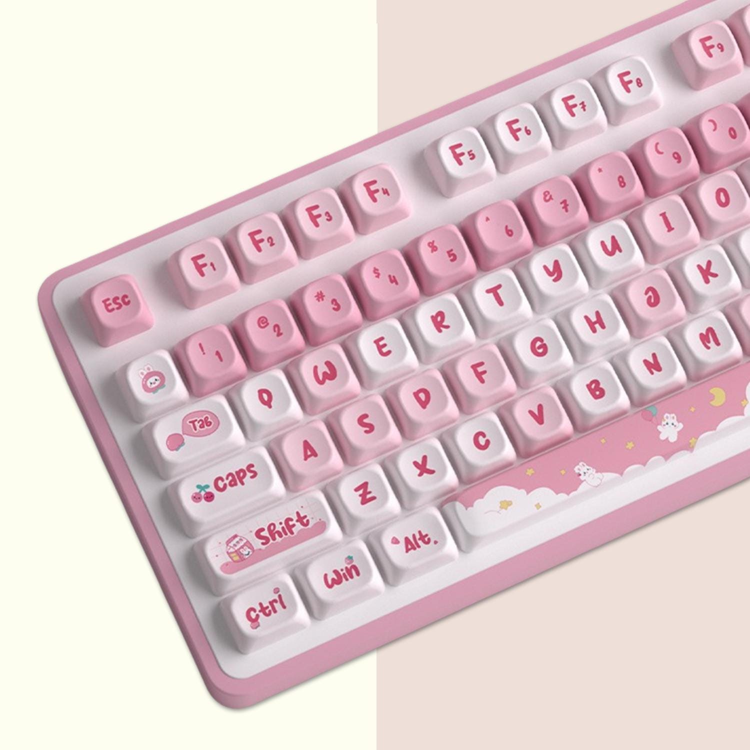 Lovely Rabbit Pink Keycaps Set, Cartoon Anime Keycaps Set, Mechanical ...