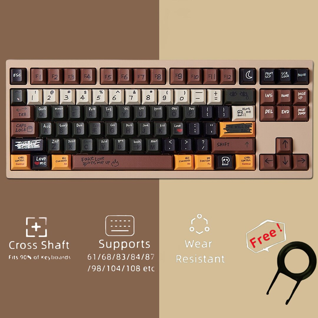 Vintage Graffiti Keycap Set, Love Story Dark Green Keycaps Set, Cherry ...