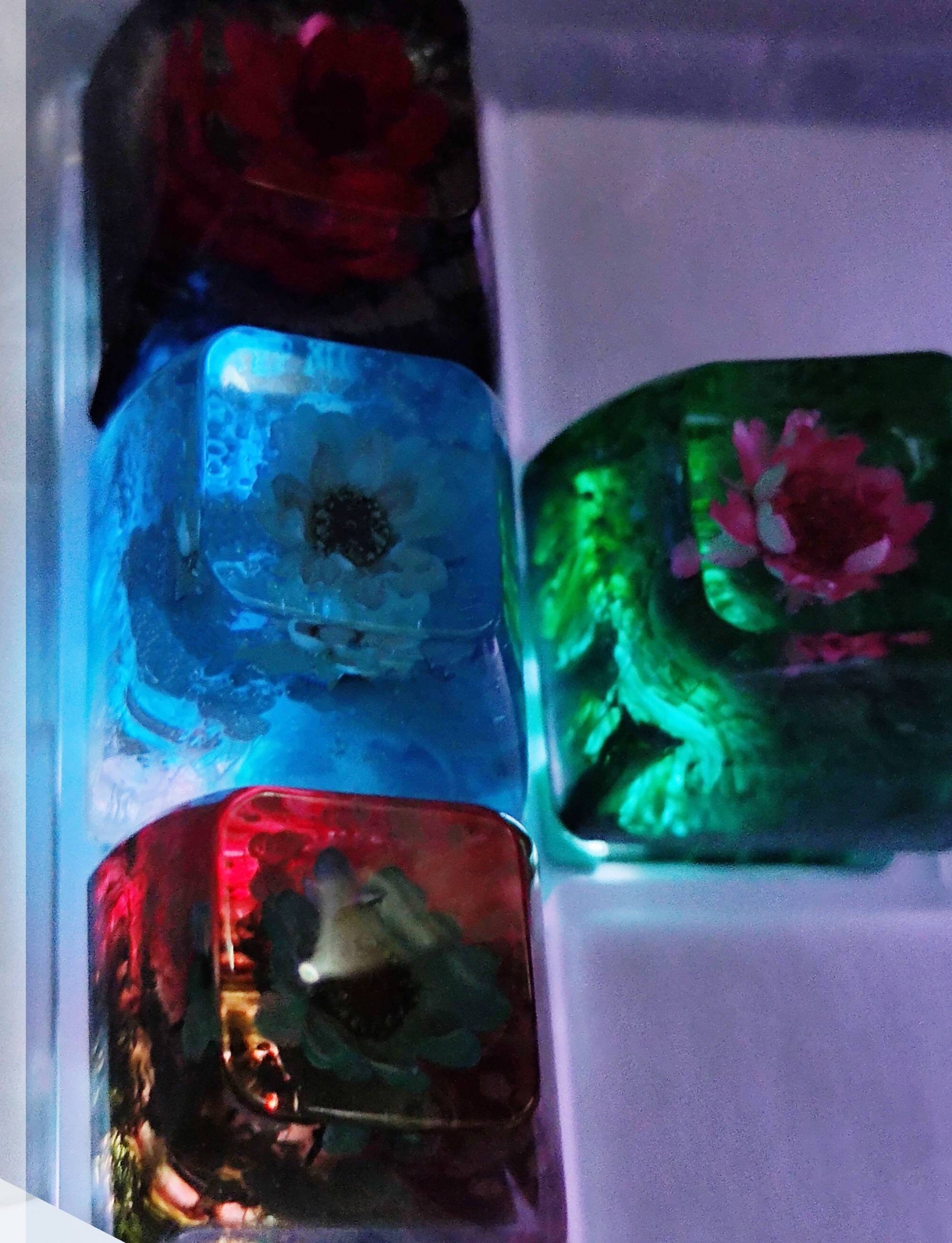 Green Flowers Keyboard Keycaps, Mechanical Fully Transparent Keycaps ...