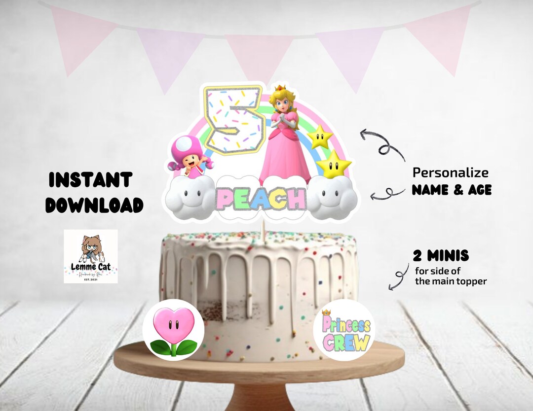 Instant Download / Princess Peach / Cake Topper 2minis / Personalize ...