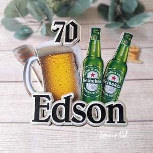 3D (handmade) Beer Cake Topper and 2pcs Mini Topper / Cupcake Topper ...