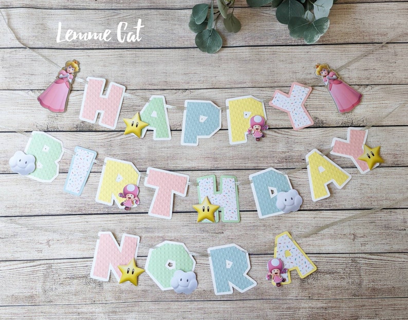 3D handmade Princess Peach Birthday Banner / Personalized - Etsy