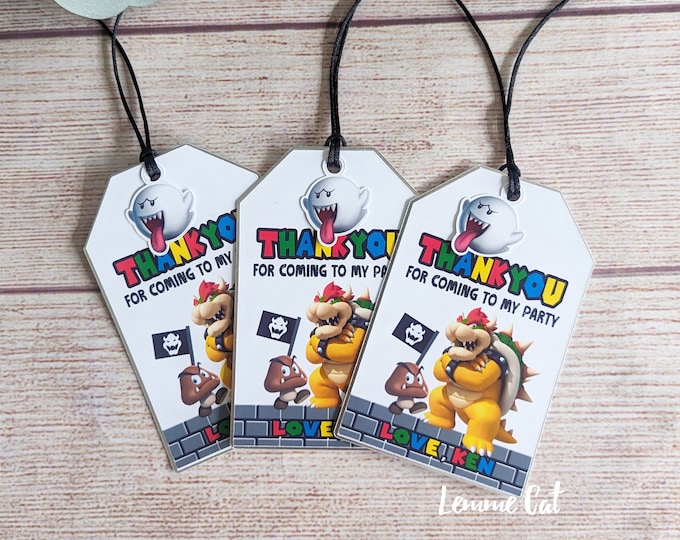 Ready to Use (pre-cut) Bowser / Favor Tags / Thank You Stickers ...