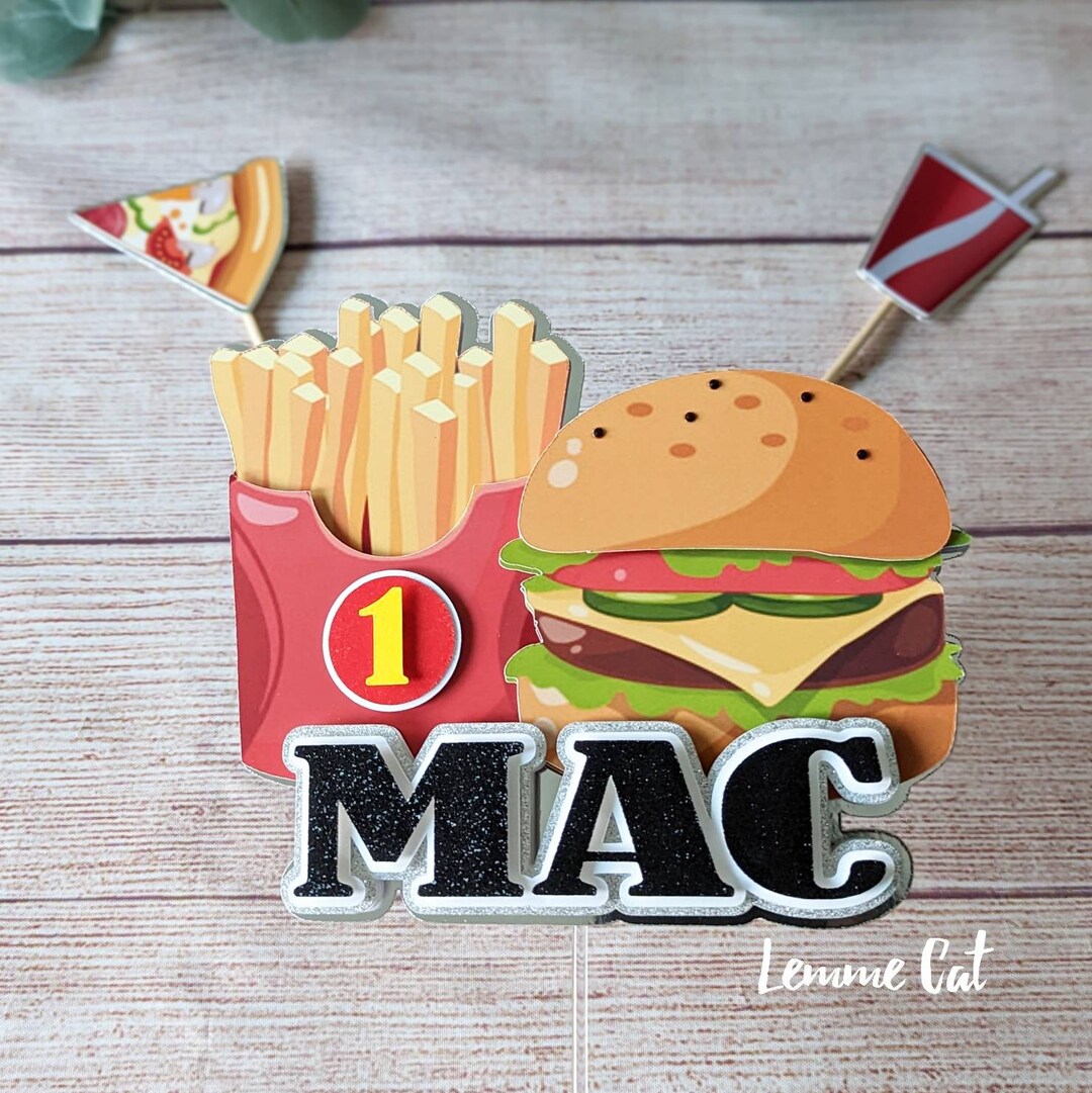 3D (handmade) Fast Food Cake Topper and 2pcs Mini Topper / Cupcake ...