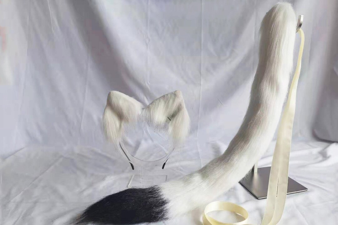 22.5 Inch White Cat Ears White Cat Tail Kitten Ears Tail Beast Ears ...