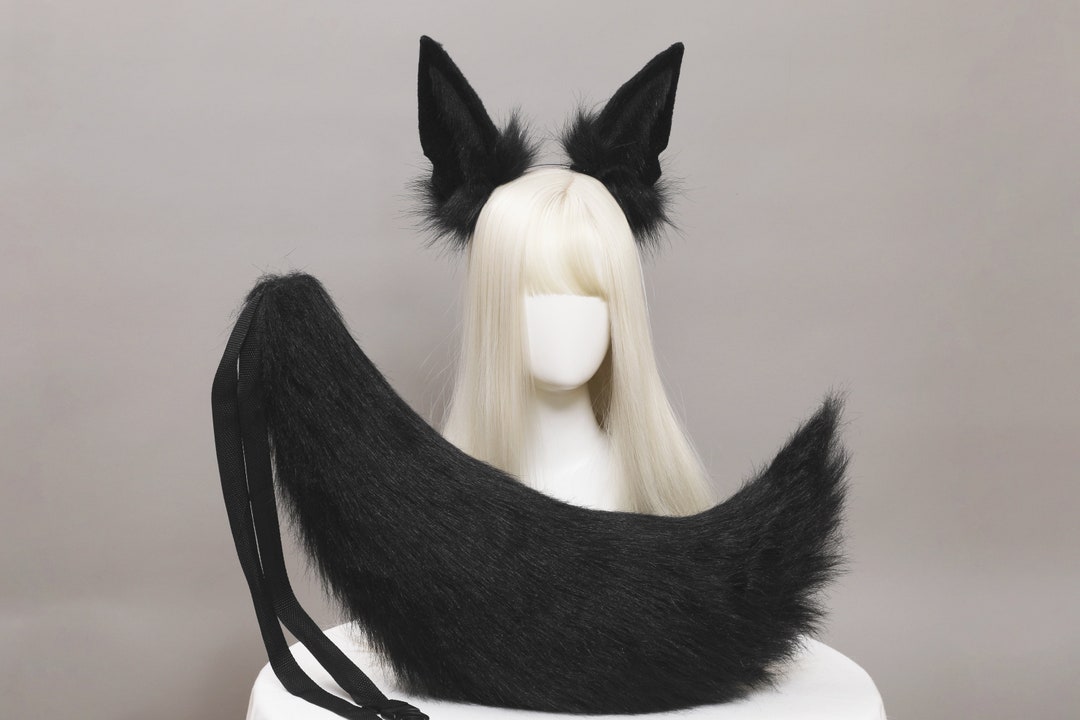 27 Inches Black and White Anubis Tails and Ears-animal Ears-cat Ears ...