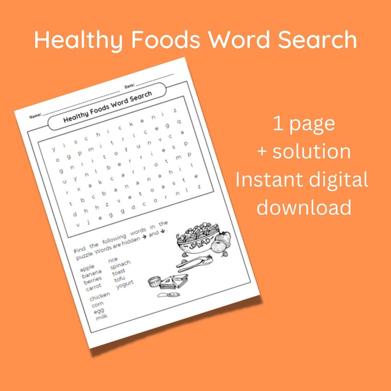Healthy Foods Word Search - Etsy