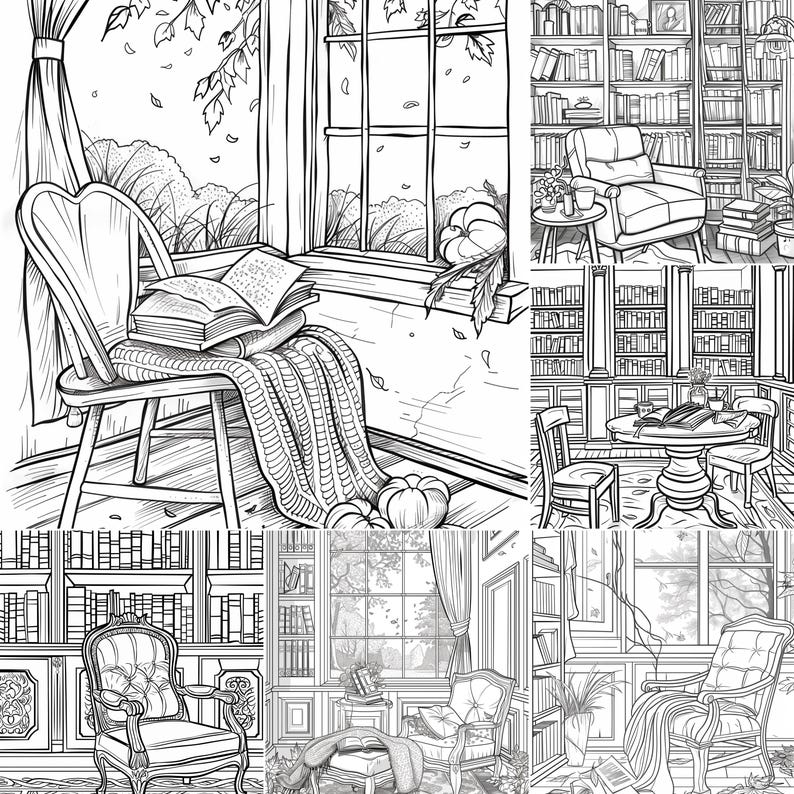 Coloring Pages for Adults Coloring JPG Book Lovers Library 12 Pages ...