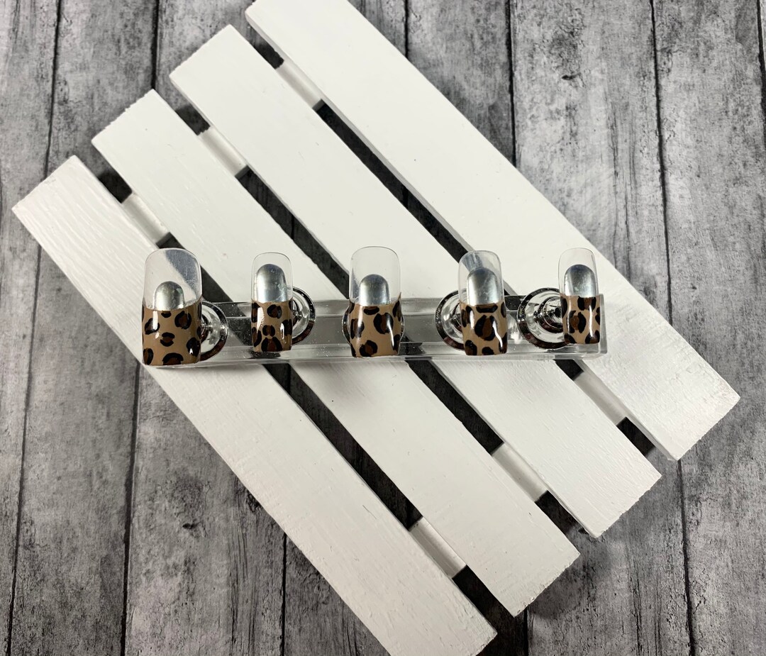 French tip cheetah print coffin shaped acrylic press on - Etsy Italia
