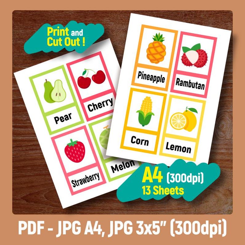 Fruit Flashcards, Printable Fruit Flashcards Ideal for Seniors or ...