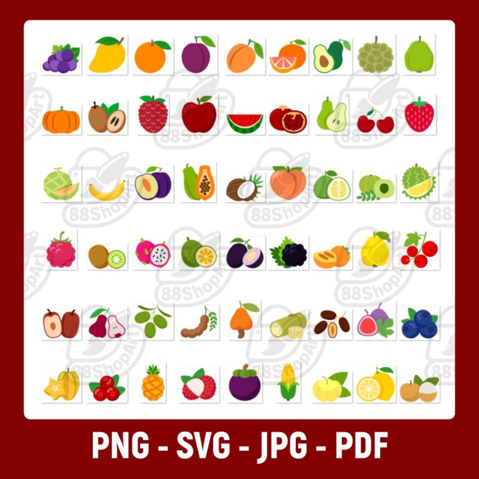 Fruit Png, Fruit Svg Bundle, Fruit Summer, Fruit Clipart Set, Fruits ...