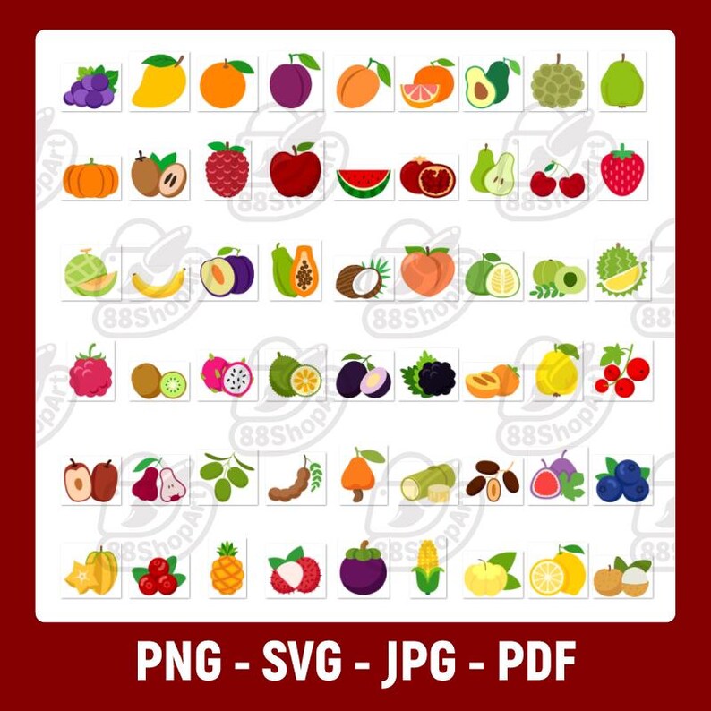 Fruit Png, Fruit Svg Bundle, Fruit Summer, Fruit Clipart Set, Fruits ...