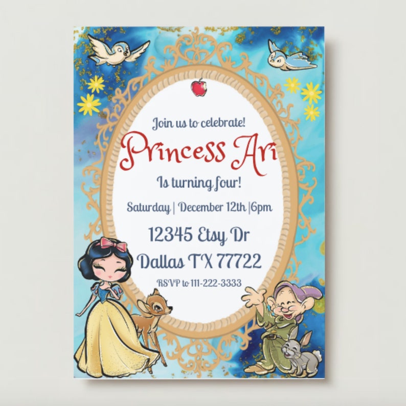 Editable Snow White Birthday Invitation Template Blue Red - Etsy